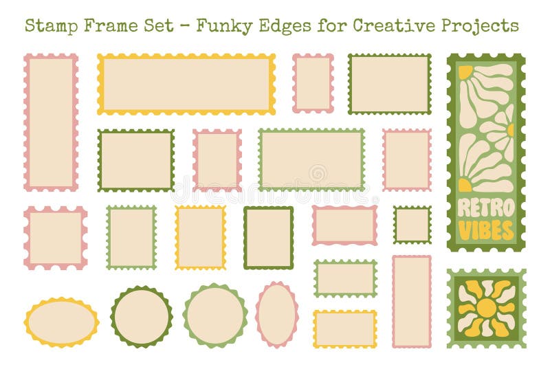 Stamp Frame Templates, Vector Postmarks. Set of Colorful Empty Postage ...