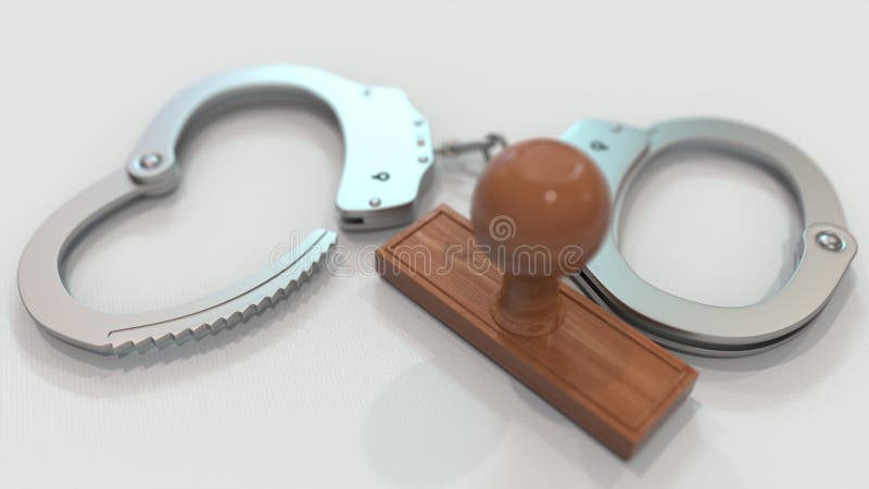 ARSON Stamp and Handcuffs. Crime and Punishment Related Conceptual 3D ...