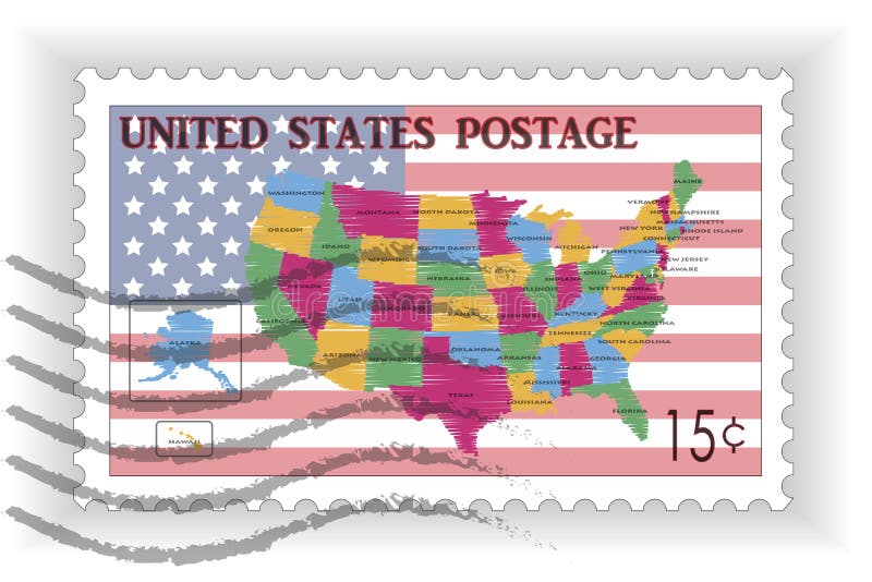 Stamp with Map and Flag of USA Stock Illustration - Illustration of ...