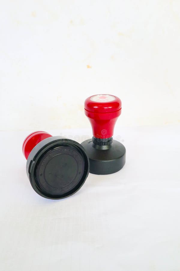 Stamp, Modern Stamp, Red Handle Rubber Stamp Top View Isolated on White ...