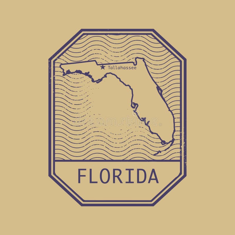 Stamp with the Name and Map of Florida, United States Stock Vector ...