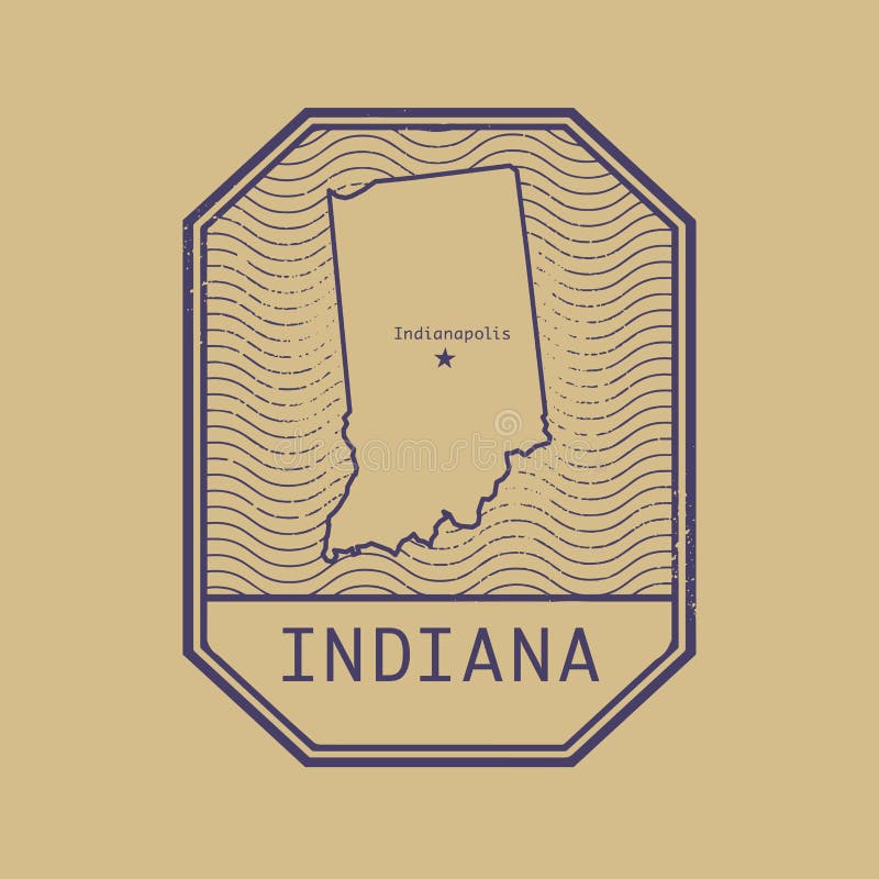 Stamp with the Name and Map of Indiana, United States Stock Vector ...