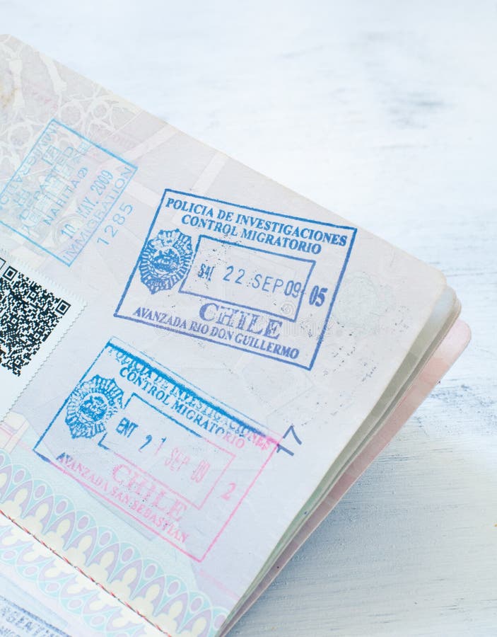 Chile Passport, Stamp, Plane and Boarding Pass on a Map of the World ...