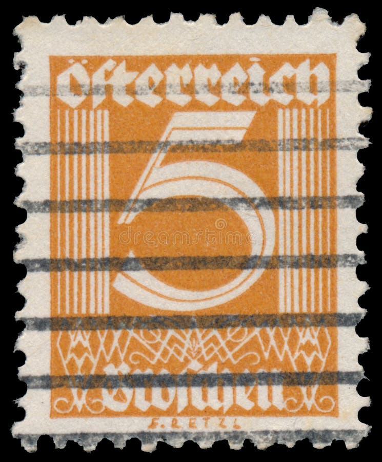 Stamp Printed in Austria Shows Number 5 Editorial Photography - Image ...