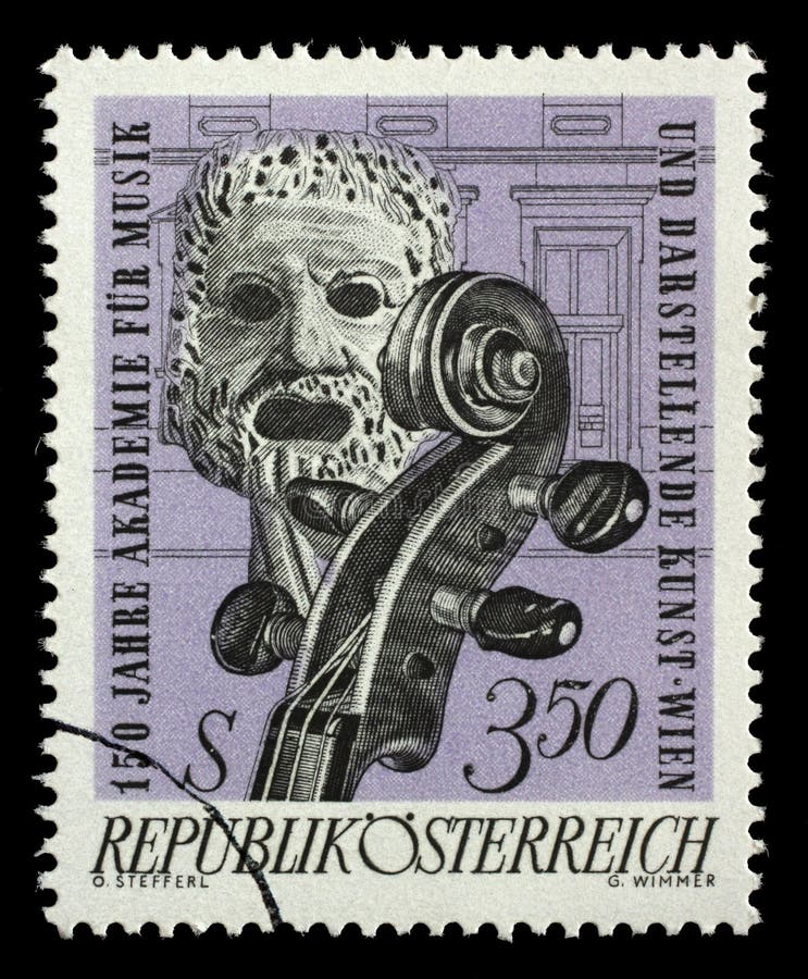 Stamp Printed by Austria, Shows Tragic Mask and Violin Editorial ...