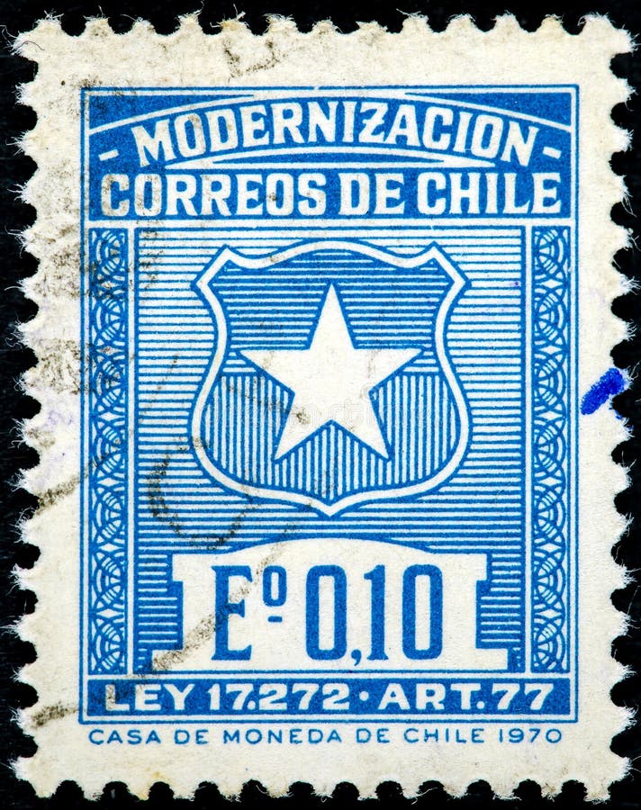 Stamp Printed in Chile Shows Coat of Chile, by Law 17272 Article 77 of ...