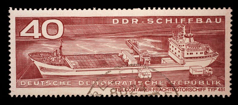 Stamp Printed in GDR Shows Container Cargo Ship Type 451 Editorial ...