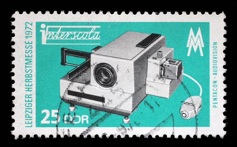 Stamp Printed in GDR Shows Transparency Projector, Leipzig Autumn Fair ...