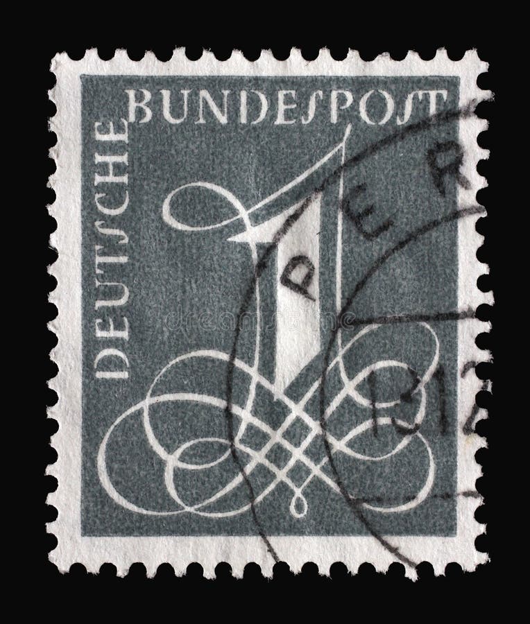 Stamp Printed in Germany Shows Number 1 in an Ornament Font Editorial ...