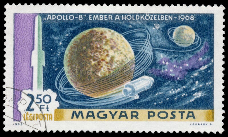 Stamp Printed in Hungary Shows Apollo-8 Editorial Photo - Image of luna ...