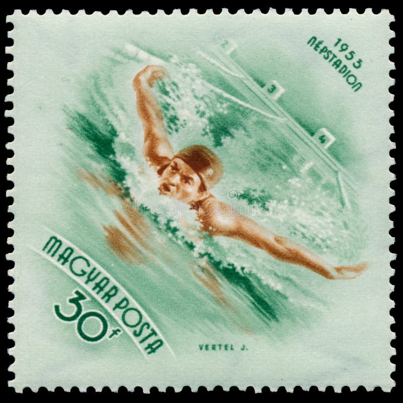 Stamp Printed in Hungary Shows Swimmer Editorial Photography - Image of ...