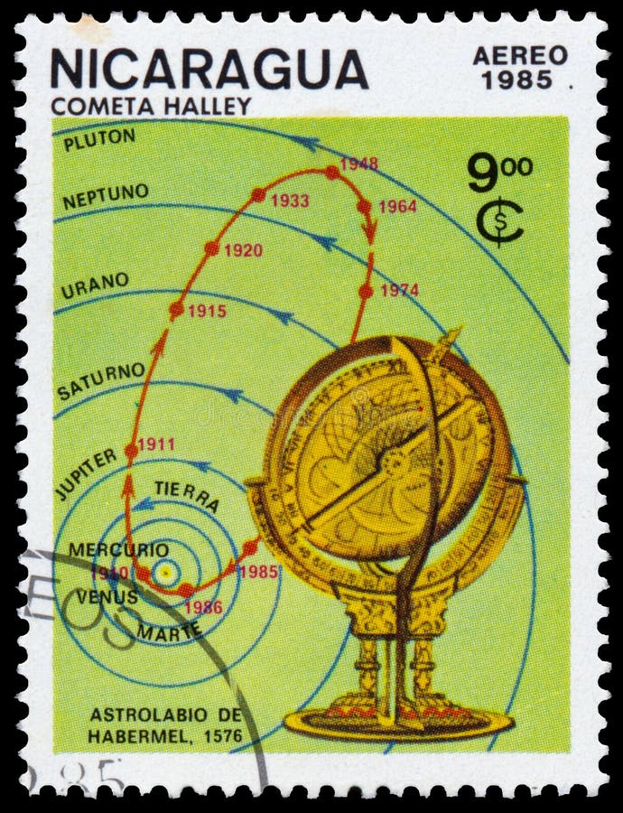 Stamp Printed in Nicaragua Shows Map of Halley`s Comet`s Track ...