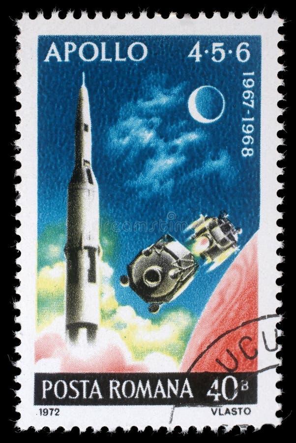 Stamp Printed in the Romania Shows Apollo 4, 5 and 6, Highlights of US ...