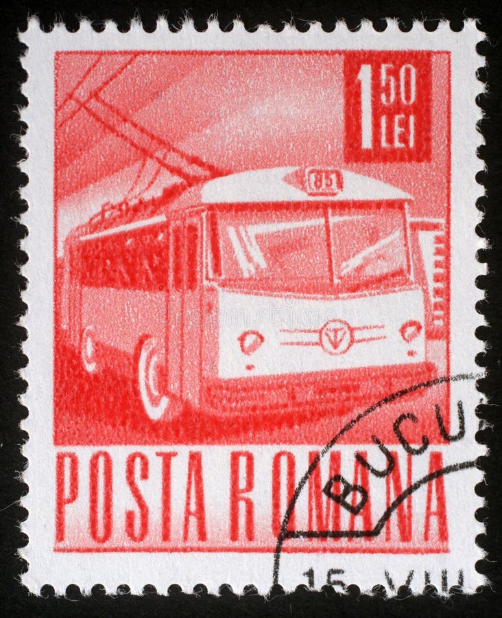 Stamp Printed in Romania Shows Trolley Bus Editorial Image - Image of ...