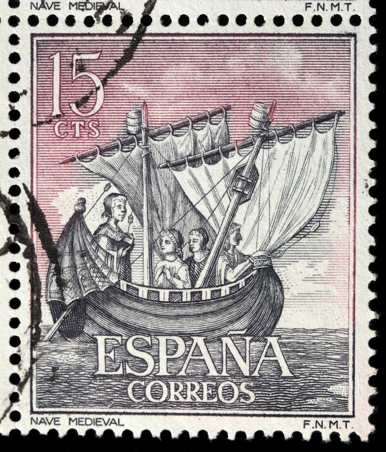 Medieval ship stamp editorial image. Image of sail, post - 342769005