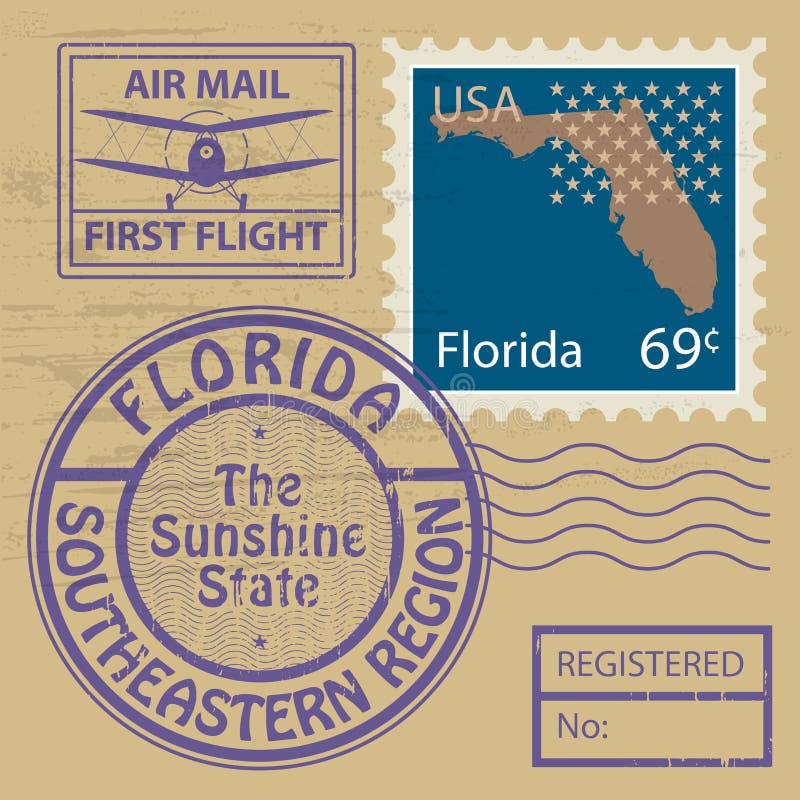 Stamp Set with Name of Florida Stock Vector - Illustration of rubber ...