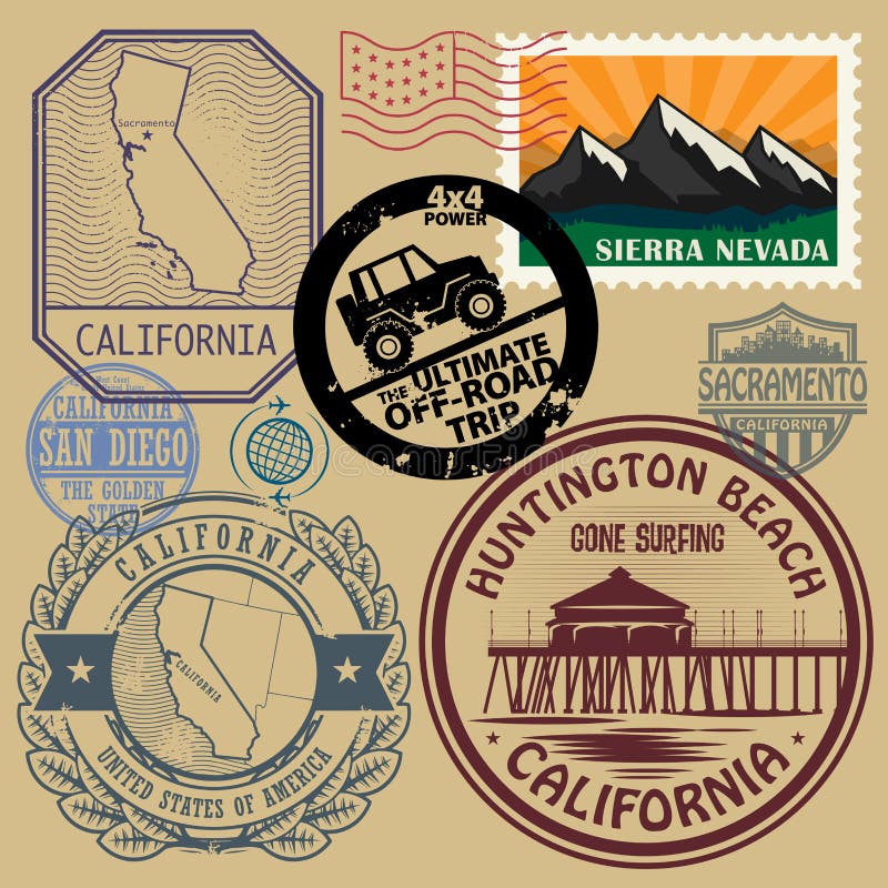 Stamp Set with the Name and Map of California Stock Vector ...