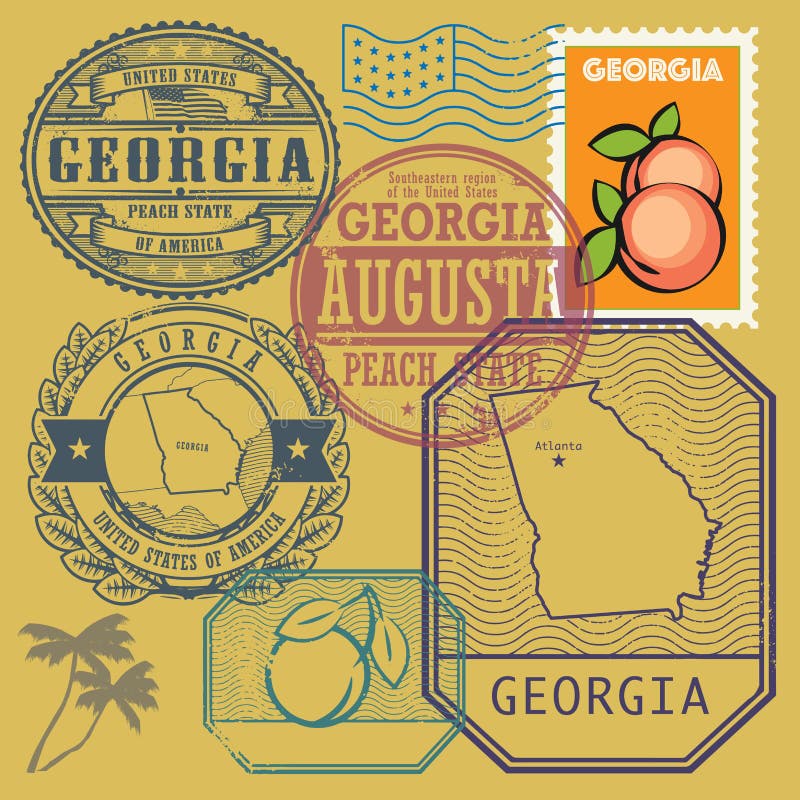 Stamp Set with the Name and Map of Georgia Stock Vector - Illustration ...