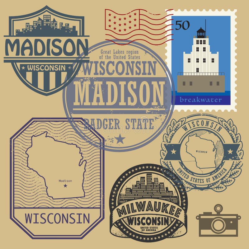Stamp Set Name Map Wisconsin Stock Illustrations – 4 Stamp Set Name Map ...