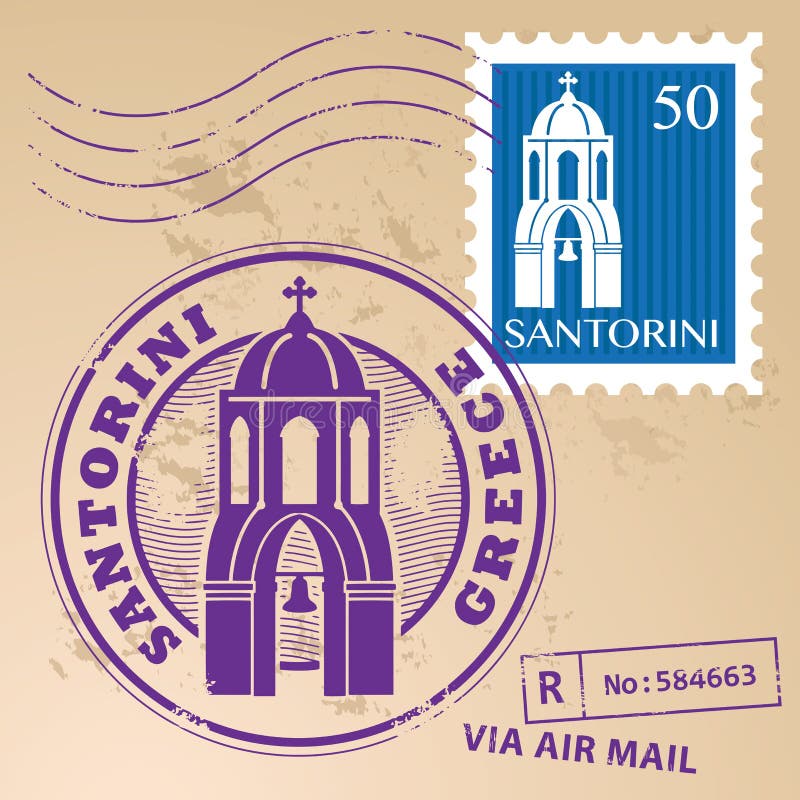 Stamp set Santorini stock vector. Illustration of ancient - 34893034