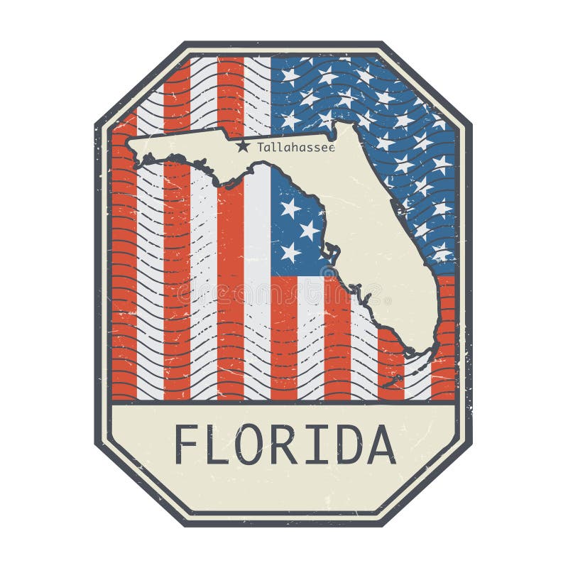 Stamp or Sign with the Name and Map of Florida, United States Stock ...