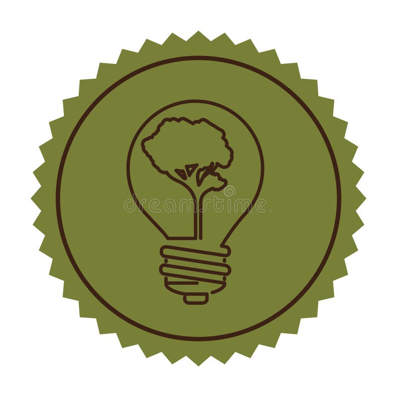 Stamp Silhouette Bulb with Tree Shape Flat Icon Stock Illustration ...