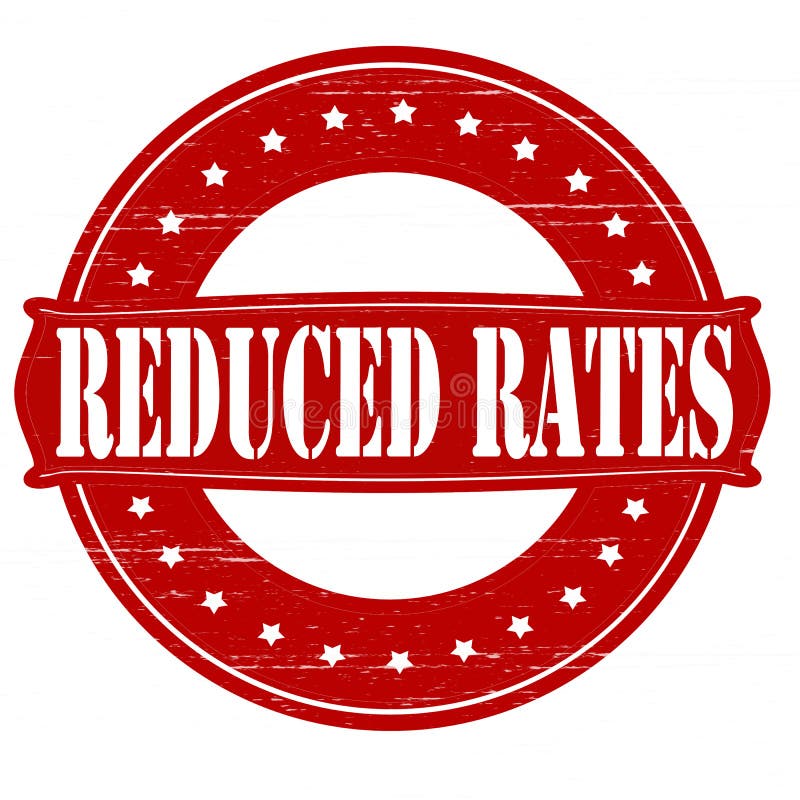 Reduced rates blue stamp stock illustration. Illustration of background ...