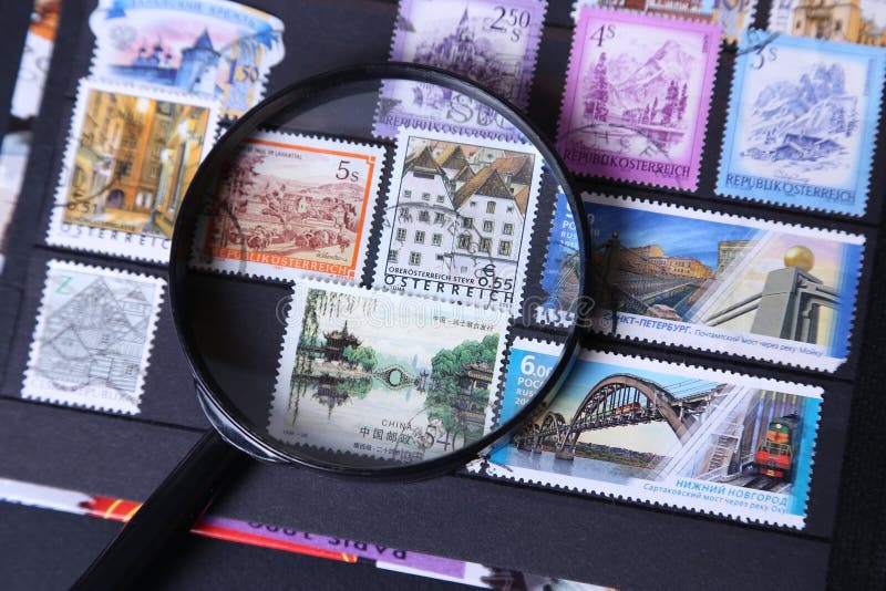 Postage Stamp Under Magnifier with Tweezers Editorial Photo - Image of ...