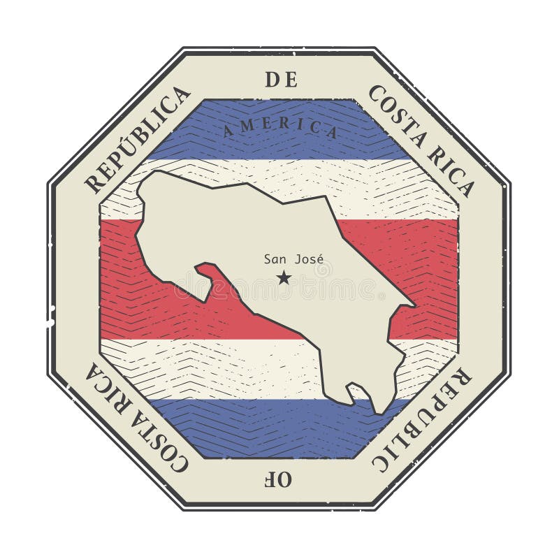 Stamp or Vintage Emblem with Costa Rica Map and Flag Stock Vector ...