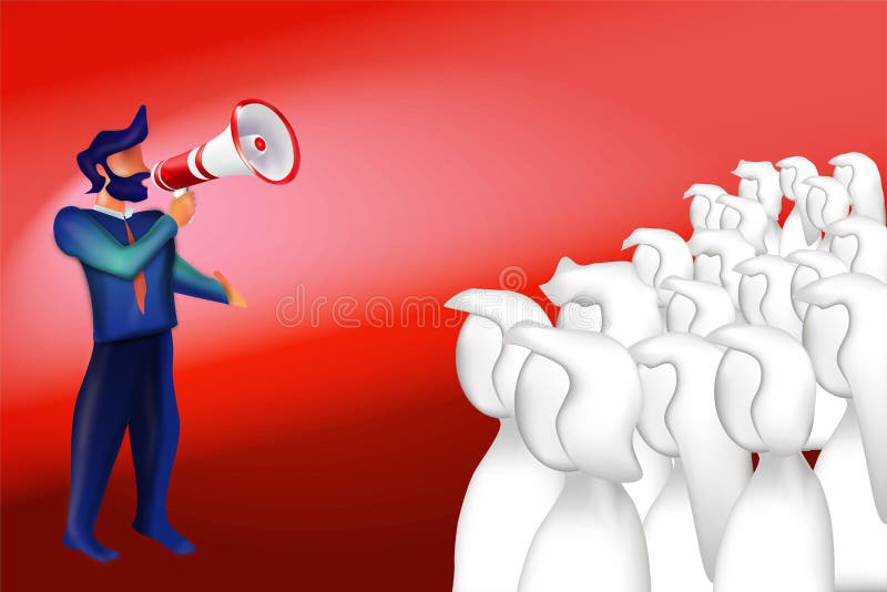 Man Talking To the Megaphone at the Crowd of People. Announcement To a ...