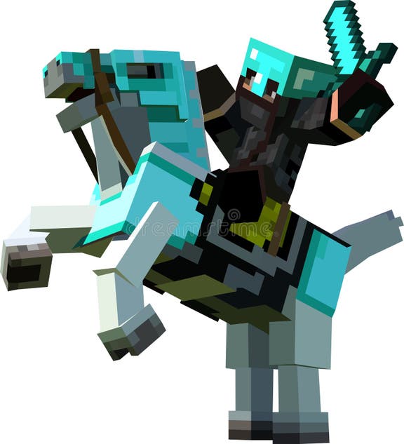 Minecrafter Character Knight with Sword Stock Illustration ...