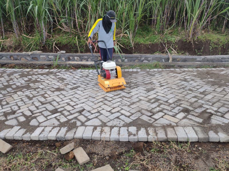 Stamper Machine Stone Road Paving Road Stock Photo - Image of sugar ...