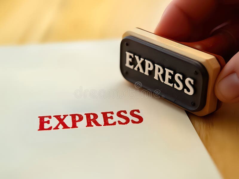 Stamper and Stamp Both Featuring the Word "Express" Displayed Stock ...