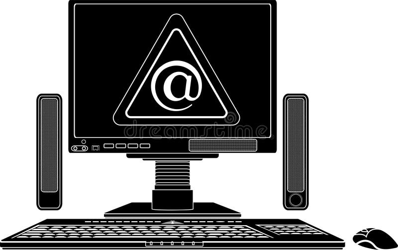 Stampino Del Computer Con Il Segno Virtuale Del Pericolo Illustrazione ...