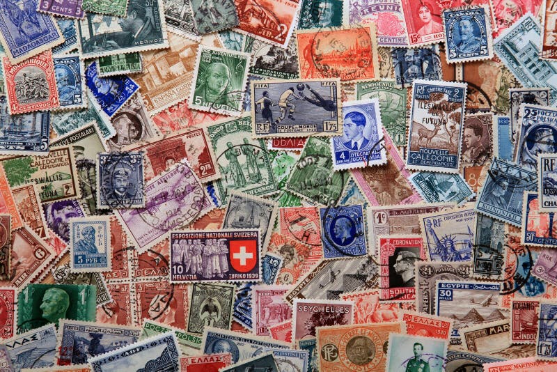 Colorful stamps background editorial stock photo. Image of antique ...