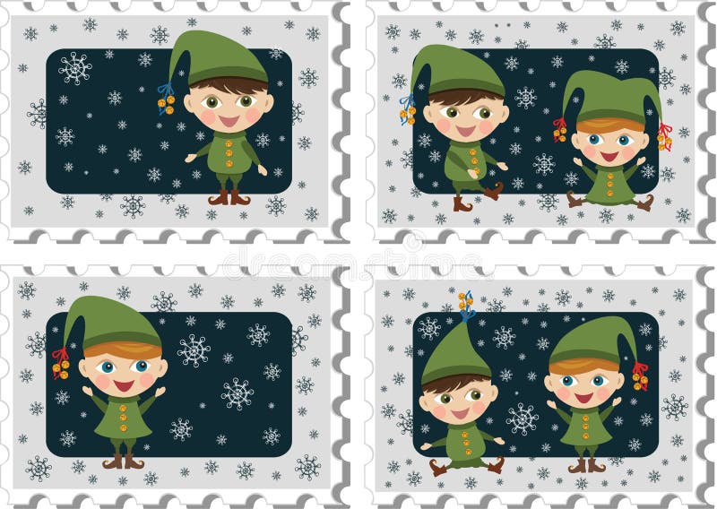 Stamps with elves stock vector. Illustration of winter - 17509466