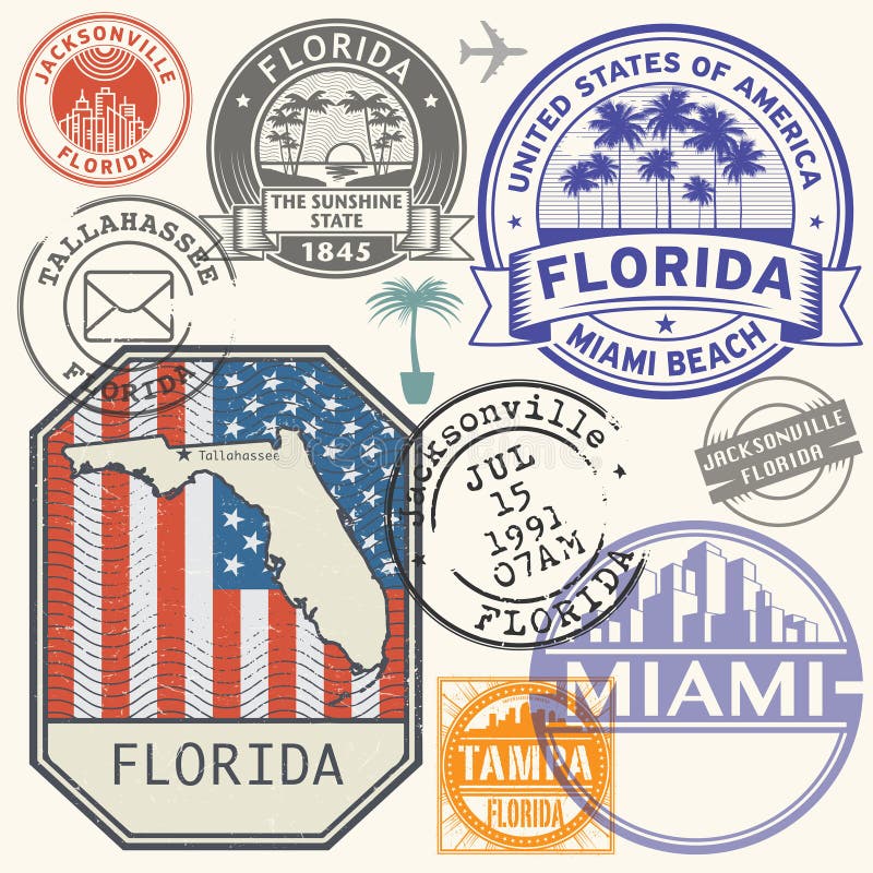 Stamps or Labels Set with Name of Florida State Stock Vector ...