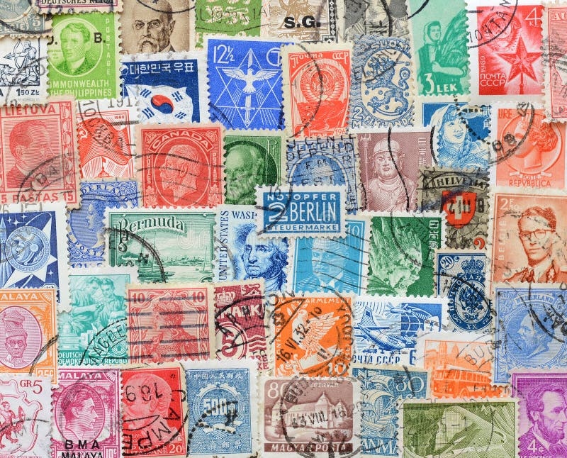 Stamps mail close up. editorial stock photo. Image of used - 66849718
