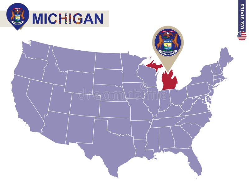Stan Michigan Na Usa Mapie Michigan Mapa I Flaga Ilustracja Wektor ...