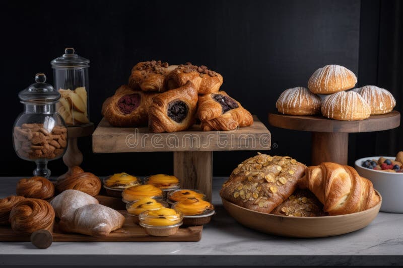 Stand with Assortment of Pastries, Including Croissants and Donuts ...