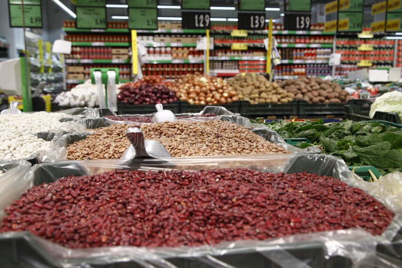 Stand Beans in a Supermarket Stock Photo - Image of market, food: 27226396