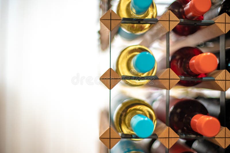 Stand with Bottled Red and White Wine. Copy Space Stock Photo - Image ...