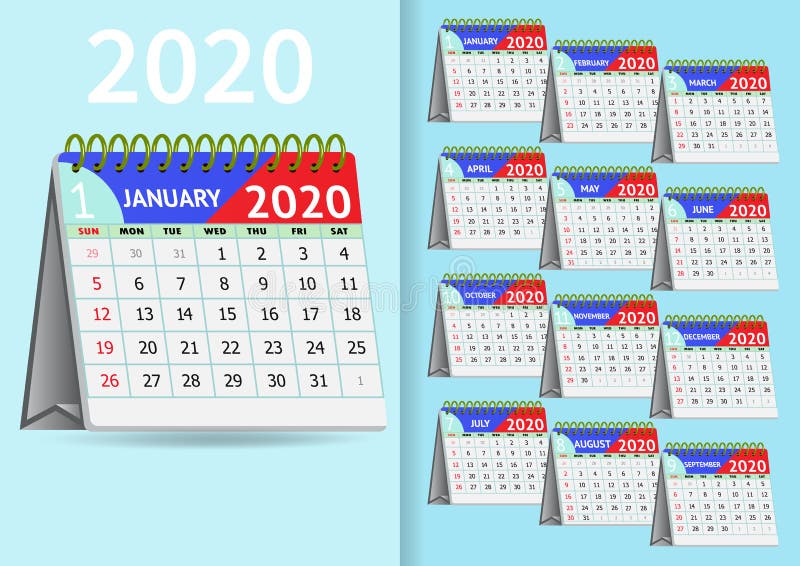Stand Calendar Template for 2020 Year Stock Vector - Illustration of ...