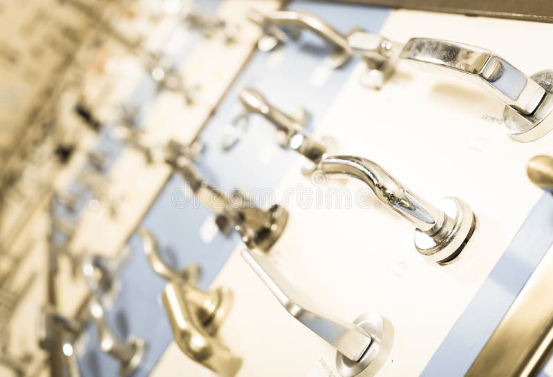 Stand with Door Handles in Store Stock Photo - Image of selection ...