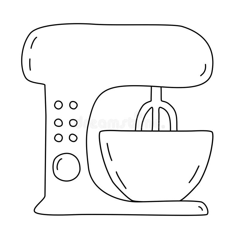 Stand Food Mixer Doodle Style Flat Vector Outline For Coloring Book Stock Vector Illustration