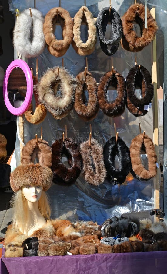 The Stand with Fur Products in the Market in Poland Stock Image - Image ...