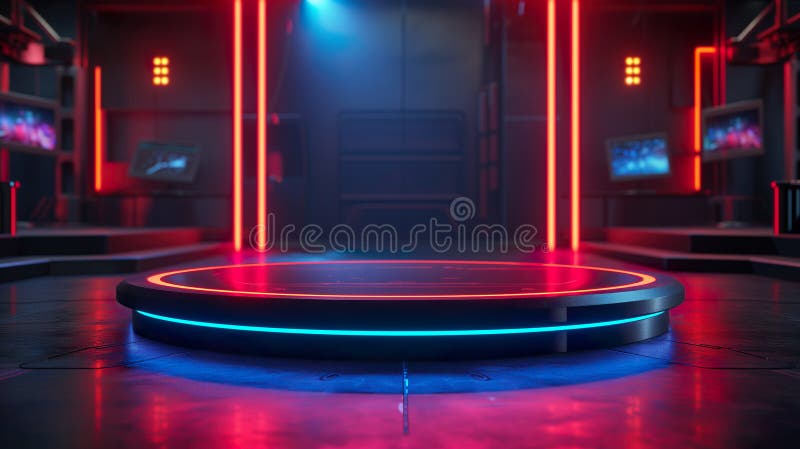 Neon Podium with Gaming Background Stock Illustration - Illustration of ...