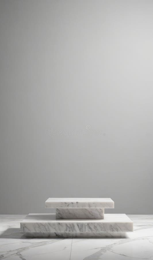 Stand of Light Marble Slabs. Product Stand and Podium for Display Stock ...