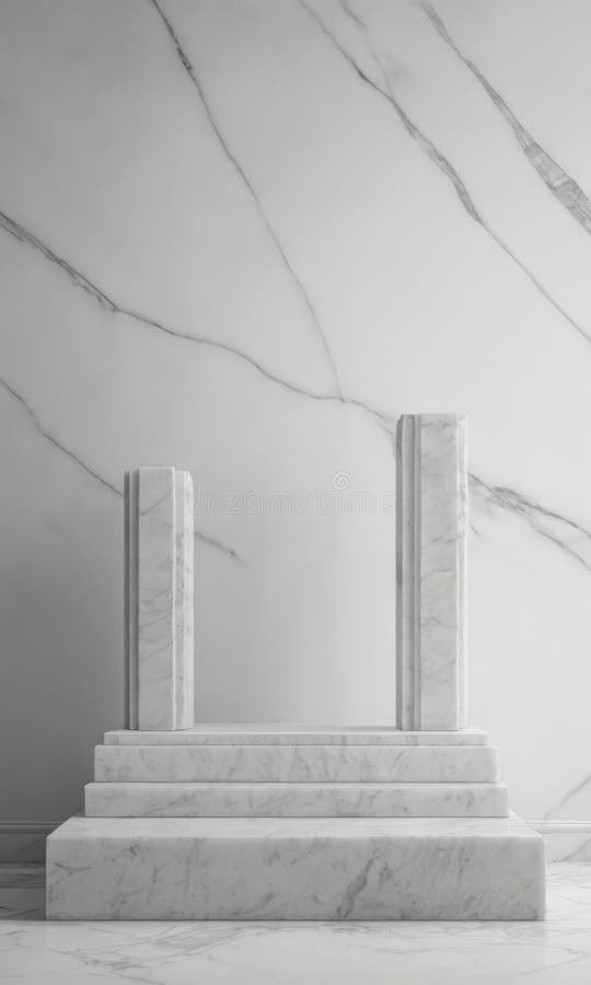 Stand Made of Light-colored Marble Slabs and Two Columns. Product Stand ...