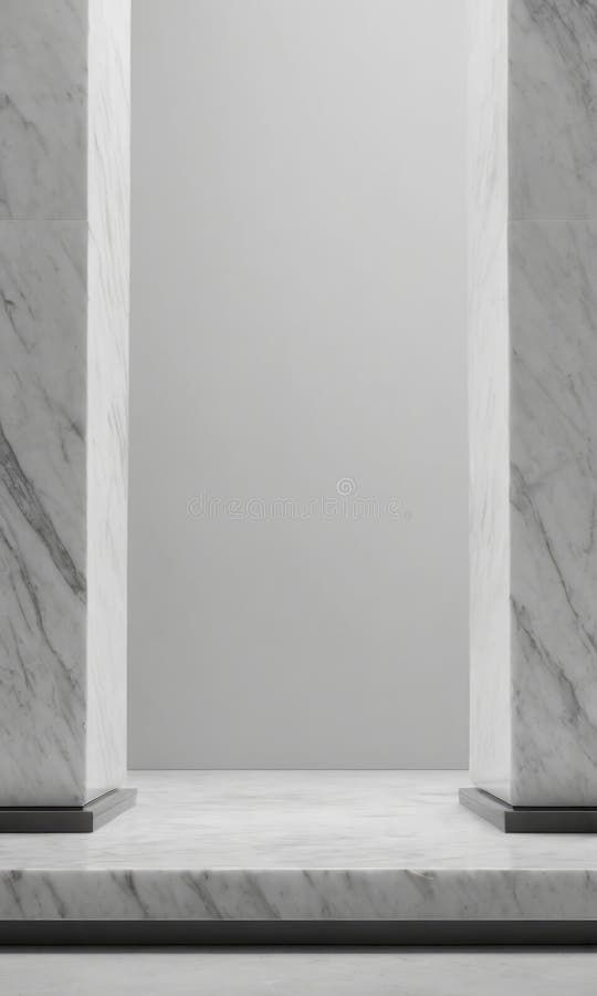 Stand Made of Light Marble Slab with Cut Columns. Product Stand and ...